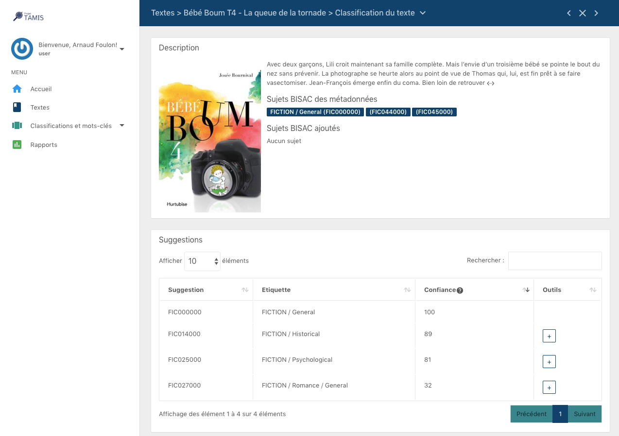 Une nouvelle approche pour suggérer des catégories BISAC automatiquement – Projet TAMIS